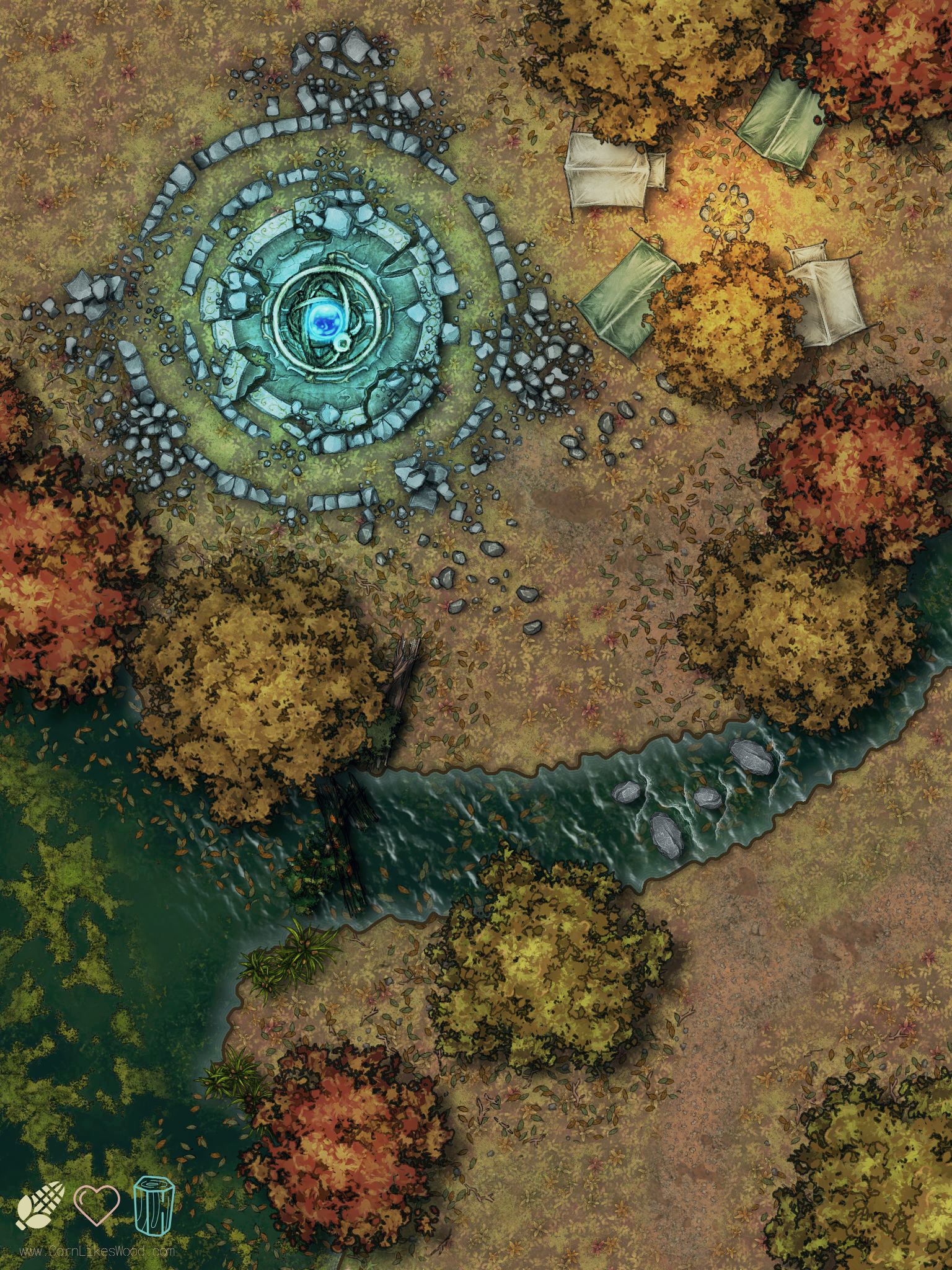 Broken Castle Ruins- Map 9- Fall | Inkarnate - Create Fantasy Maps Online