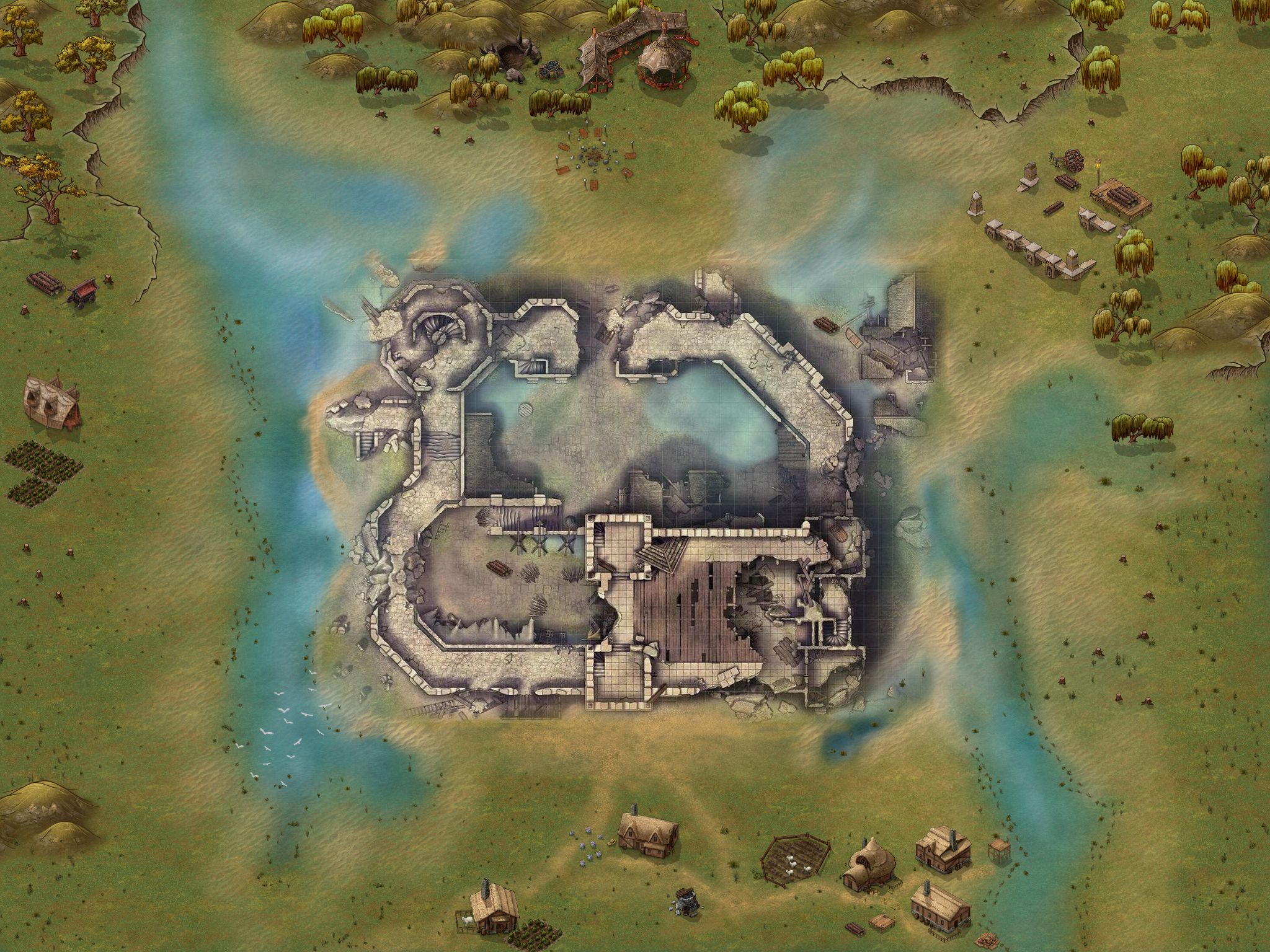 A ruined castle in the marshes with surroundings | Inkarnate - Create ...
