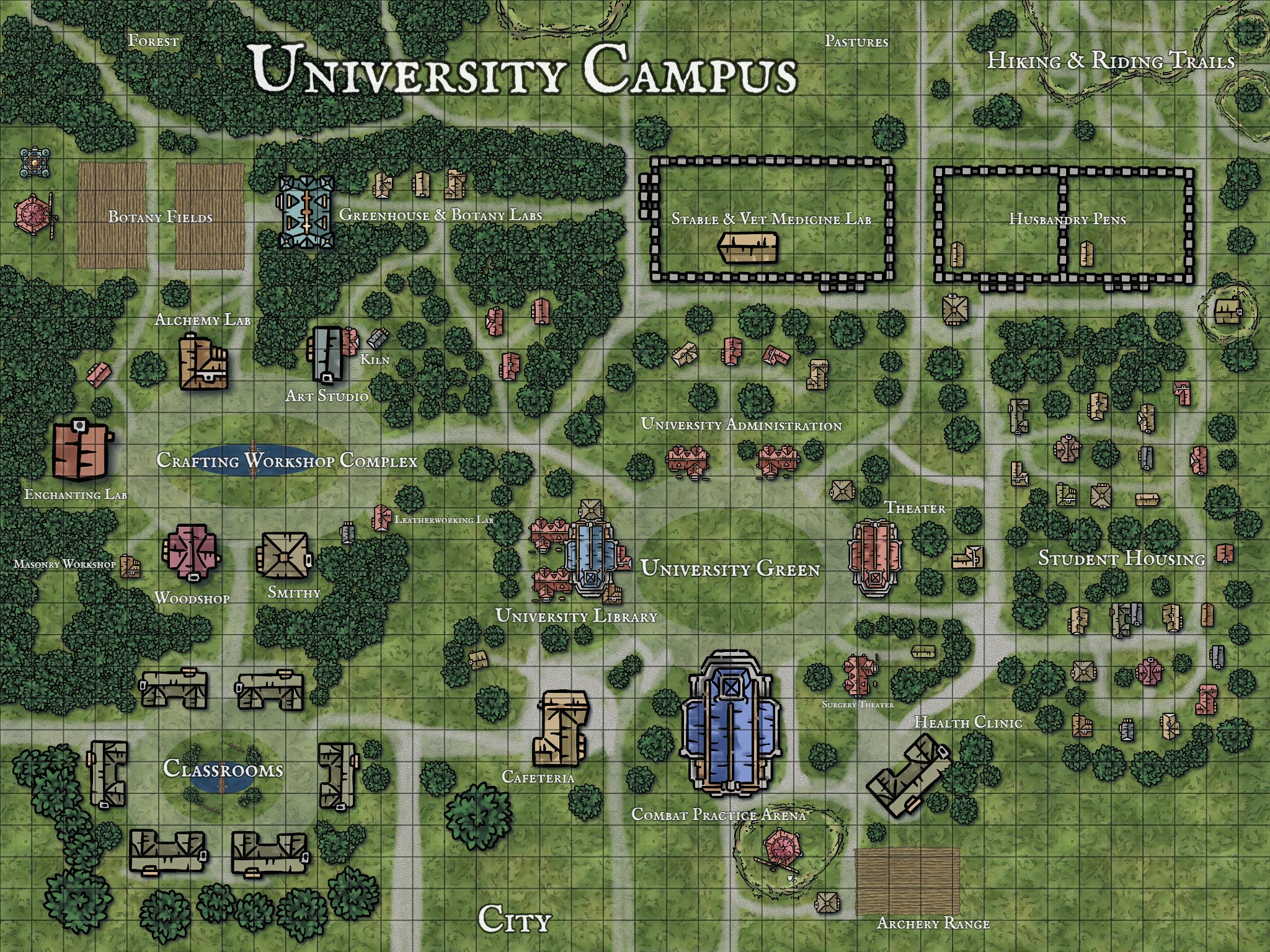 Fantasy University Campus Map - with labels | Inkarnate - Create Fantasy Maps Online