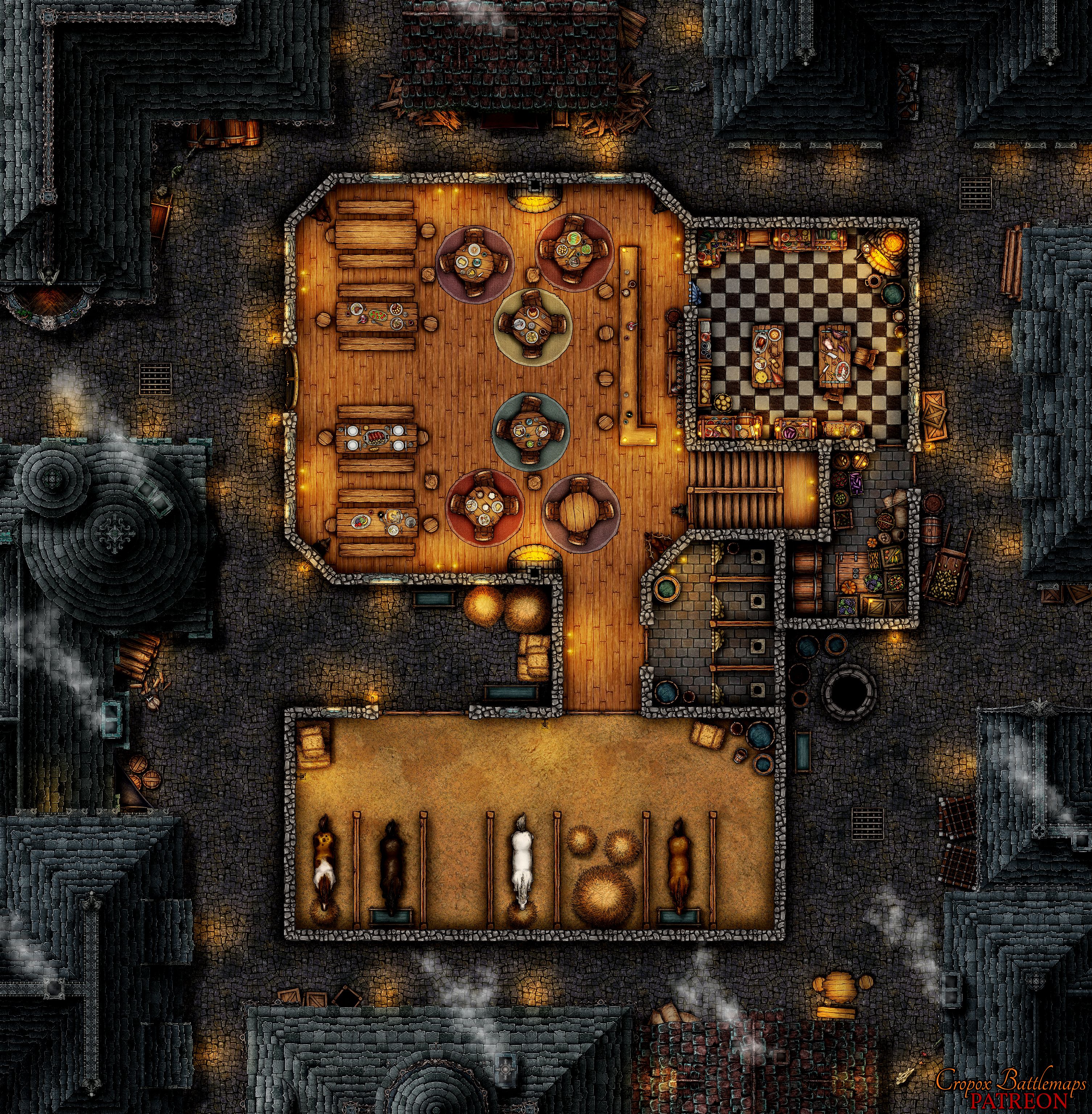The Smiling Bear Tavern 25x25 ground floor | Inkarnate - Create Fantasy ...