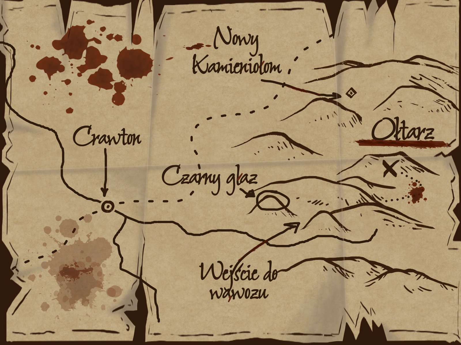 Torn up map to secret altar bloody | Inkarnate - Create Fantasy Maps Online