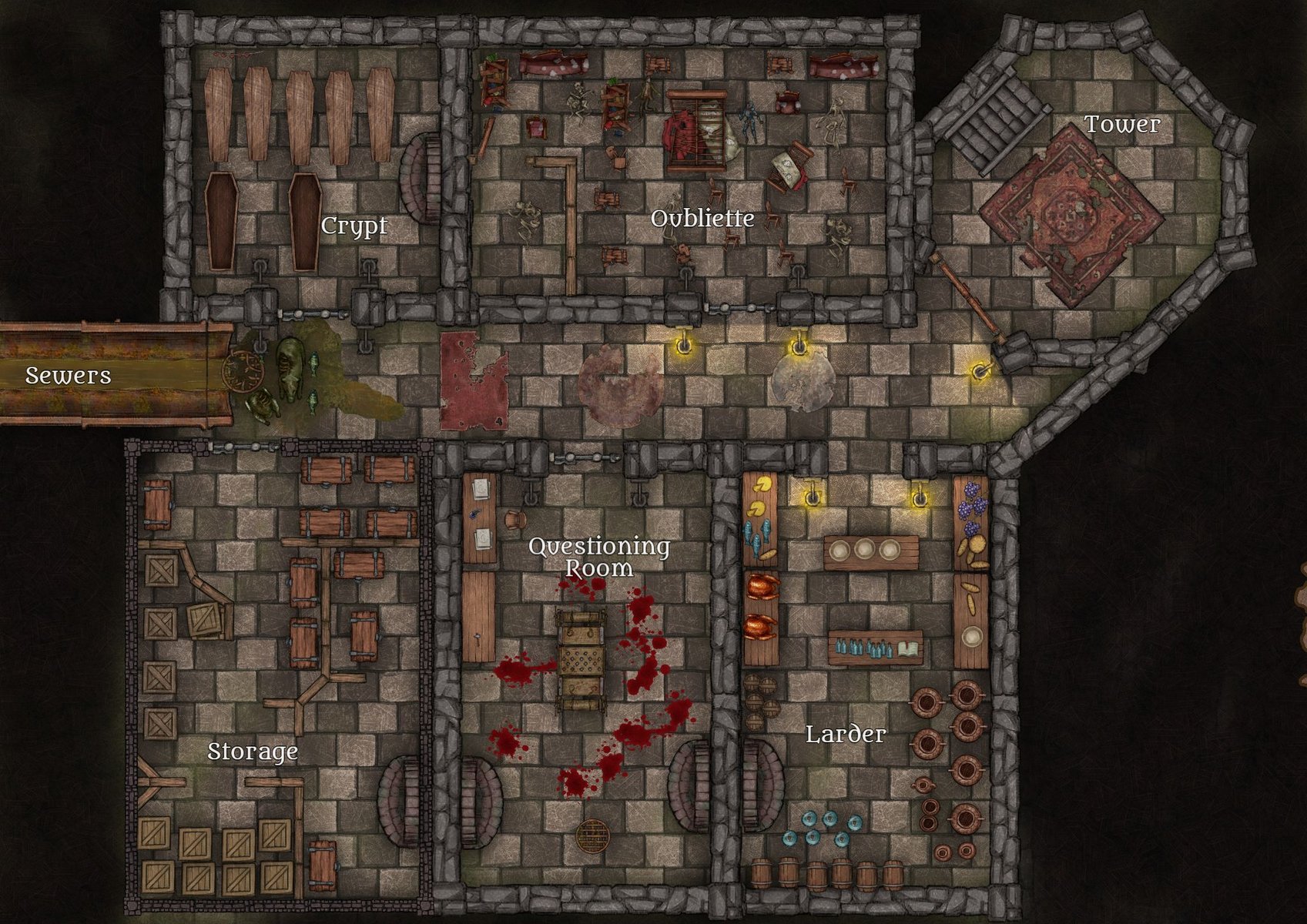 Buckingham Manor (basement) | Inkarnate - Create Fantasy Maps Online