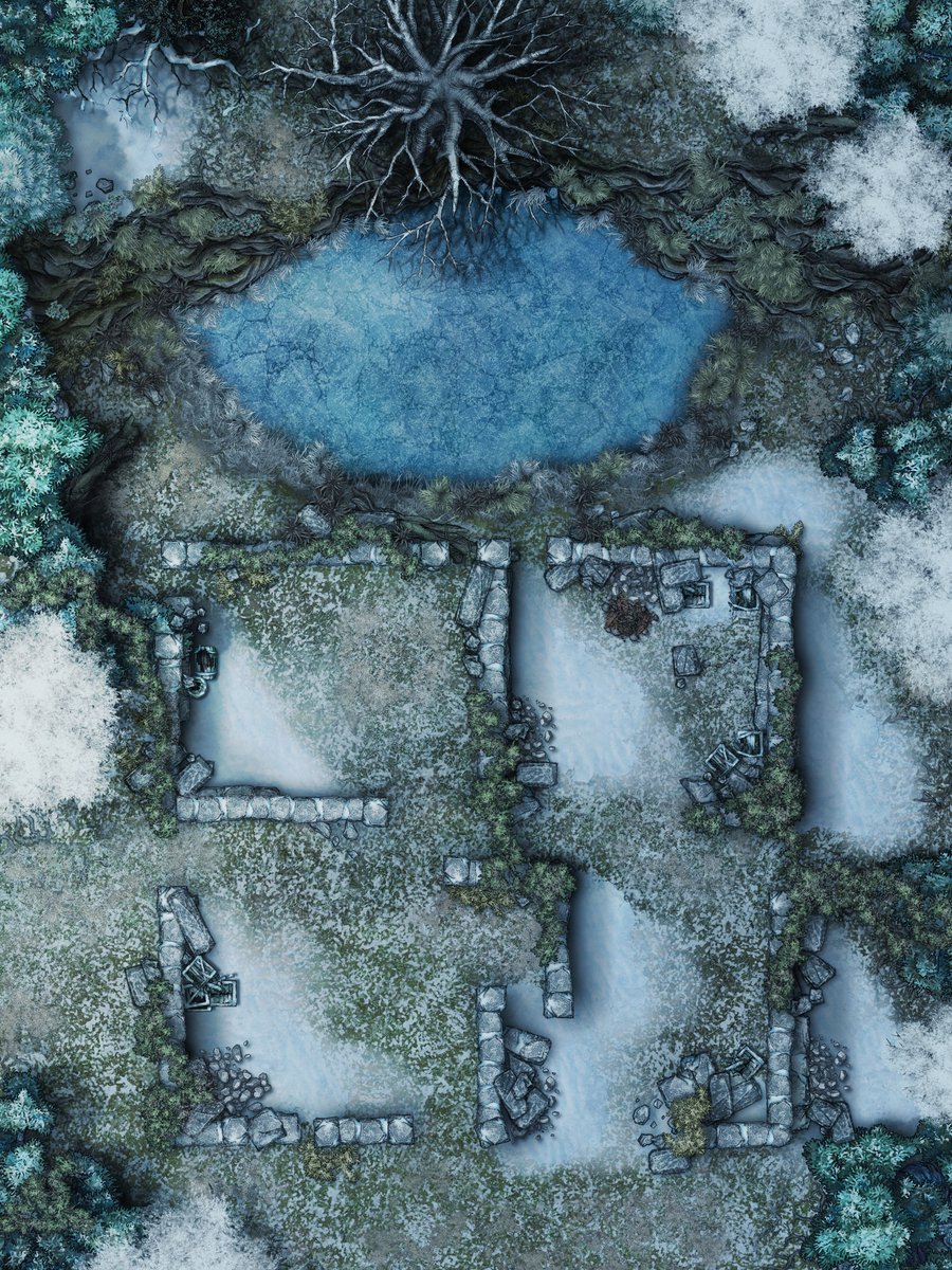 Winter ruins, frozen pond. Day. | Inkarnate - Create Fantasy Maps Online