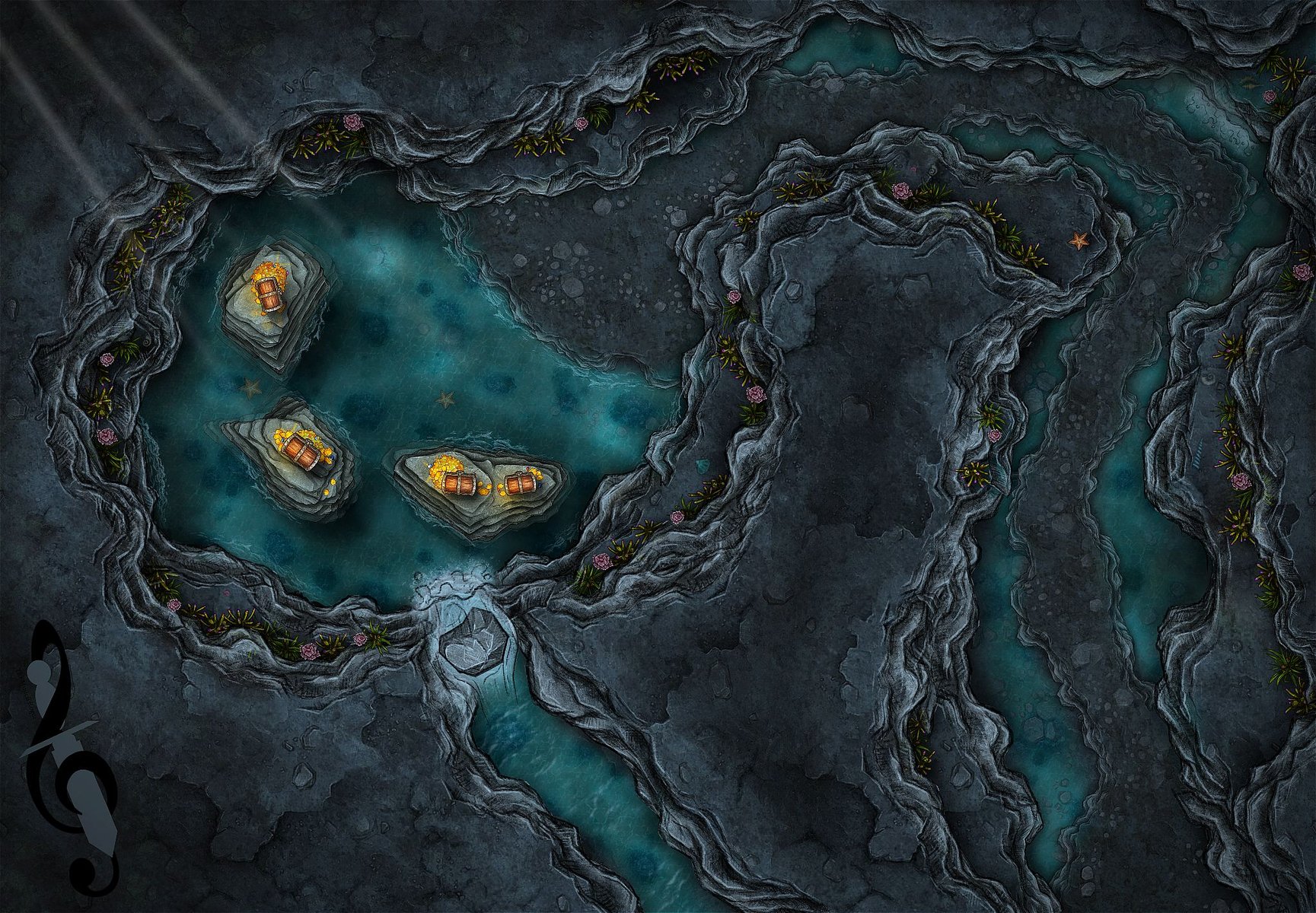 Drowned Caverns with Treasure | Inkarnate - Create Fantasy Maps Online