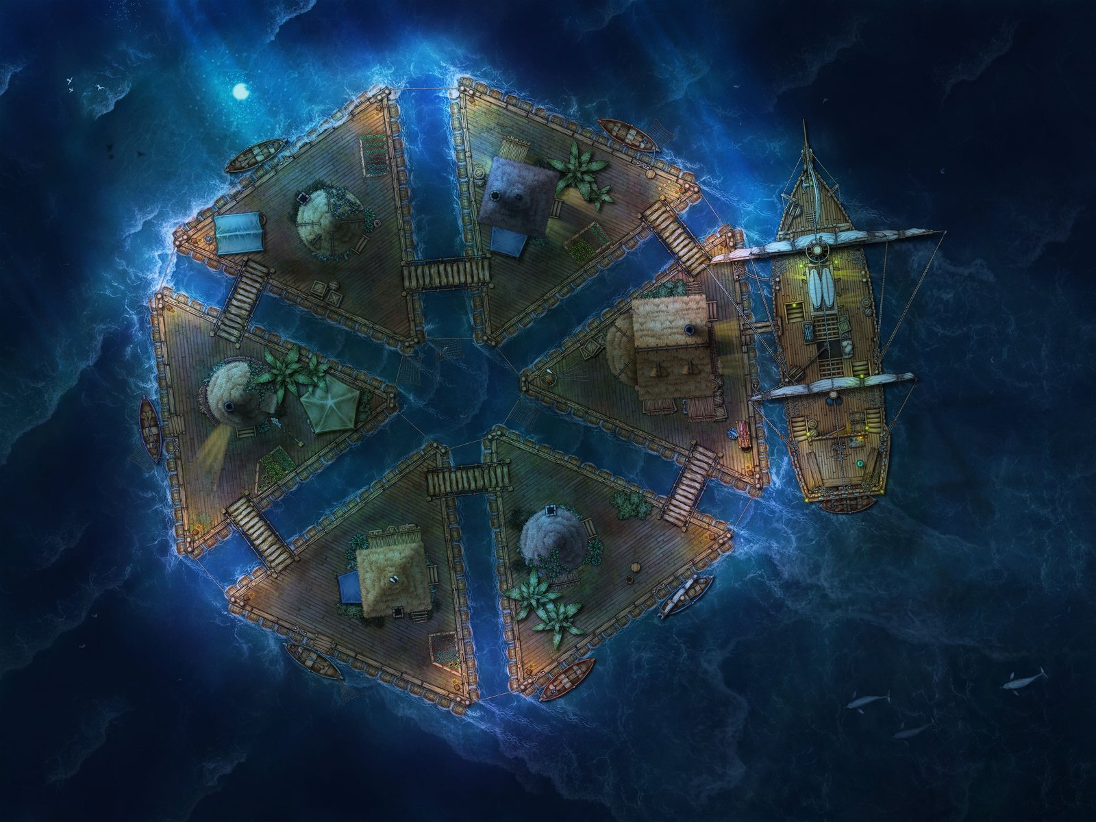 Floating Hamlet Night | Inkarnate - Create Fantasy Maps Online
