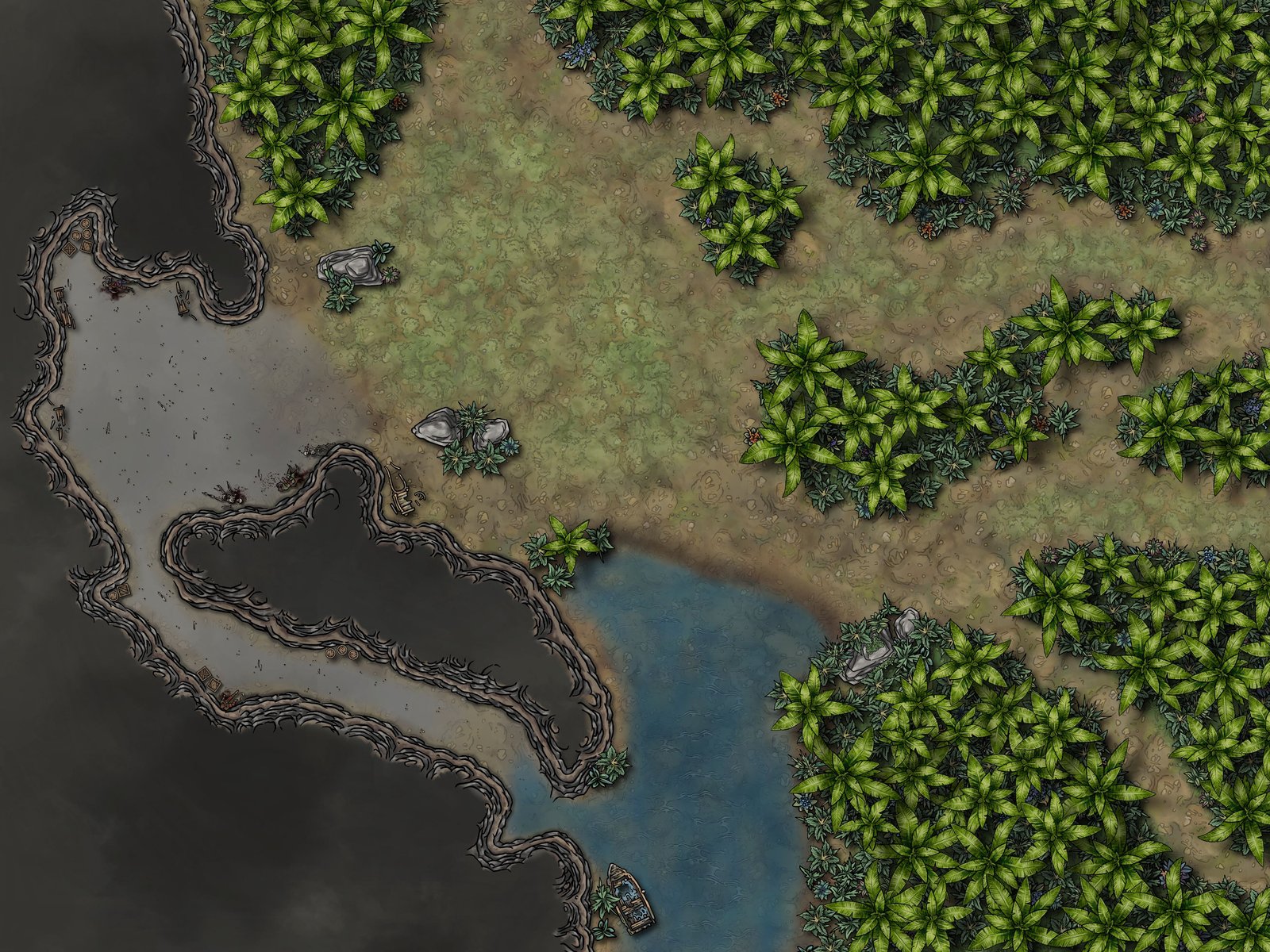 Chult Jungle Cave river | Inkarnate - Create Fantasy Maps Online