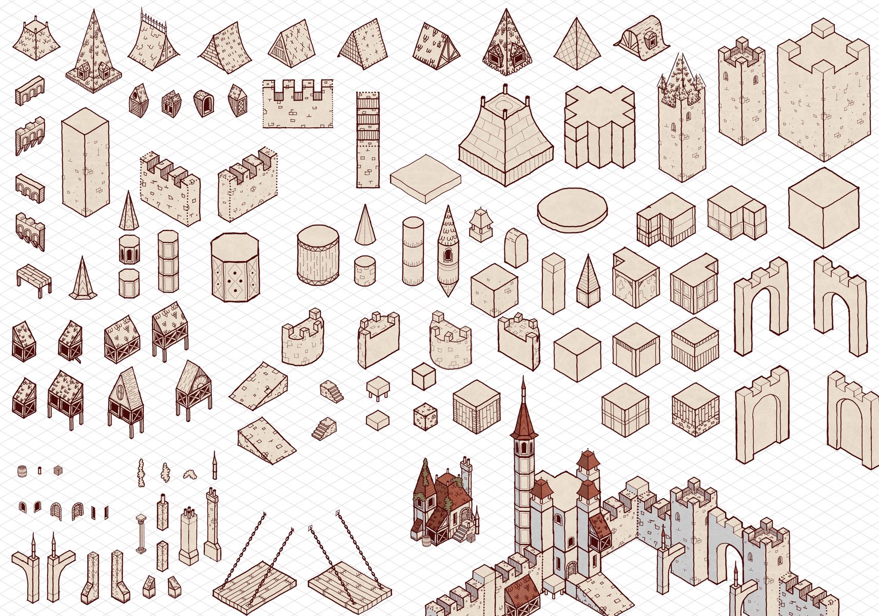 Isometric Parchment Castles | Inkarnate - Create Fantasy Maps Online