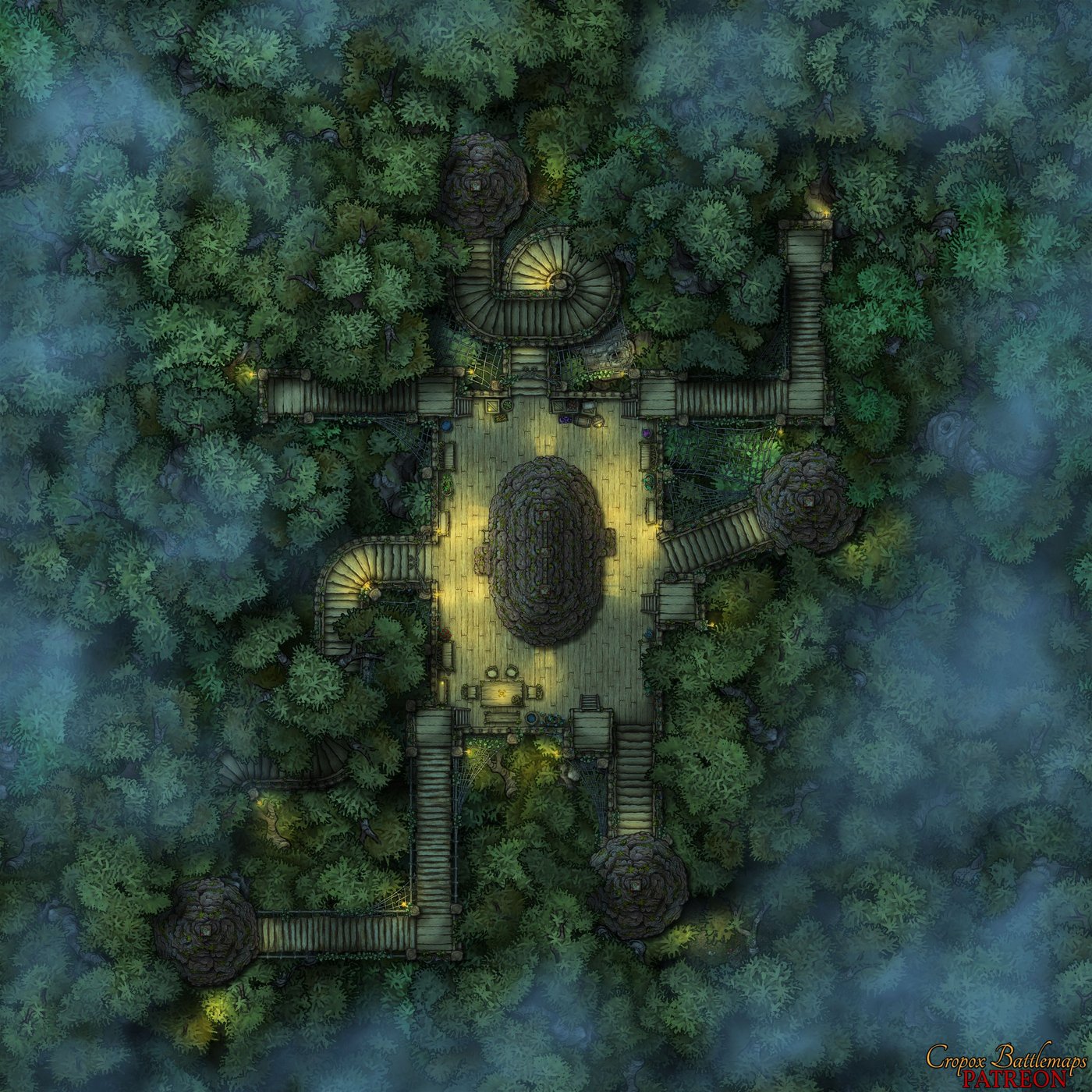 Tree House [25x25] night variation | Inkarnate - Create Fantasy Maps Online