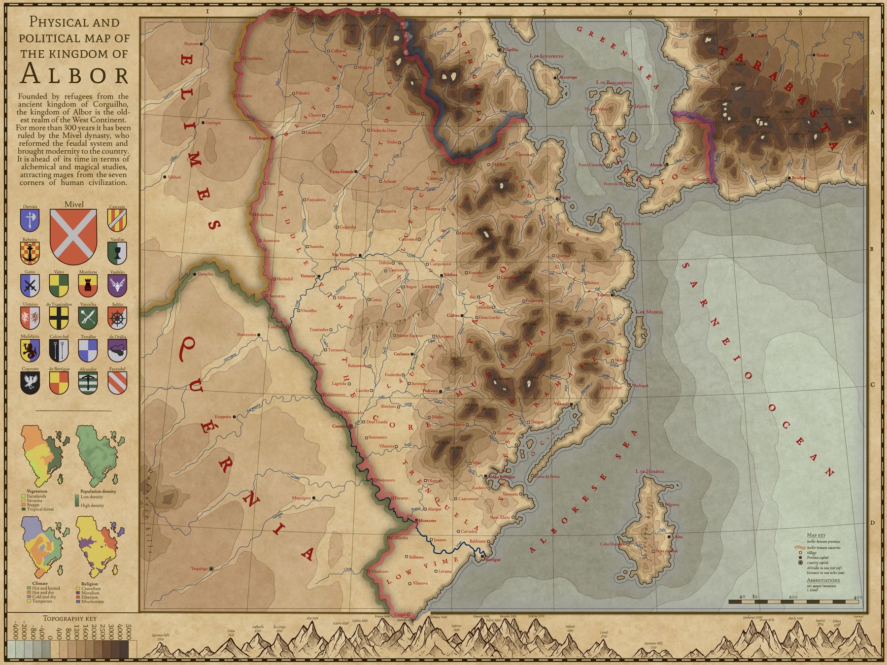 Physical and political map of the kingdom of Albor | Inkarnate - Create ...