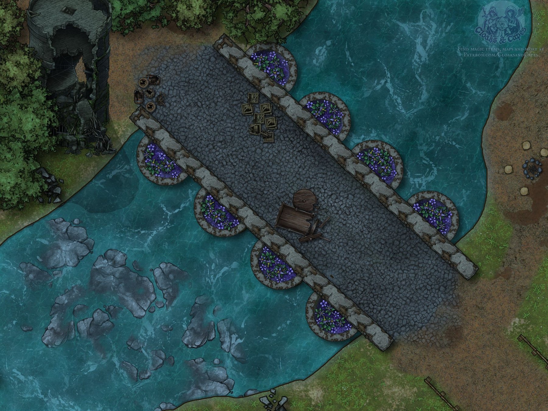 Big Bridge River Crossing (Night) | Inkarnate - Create Fantasy Maps Online