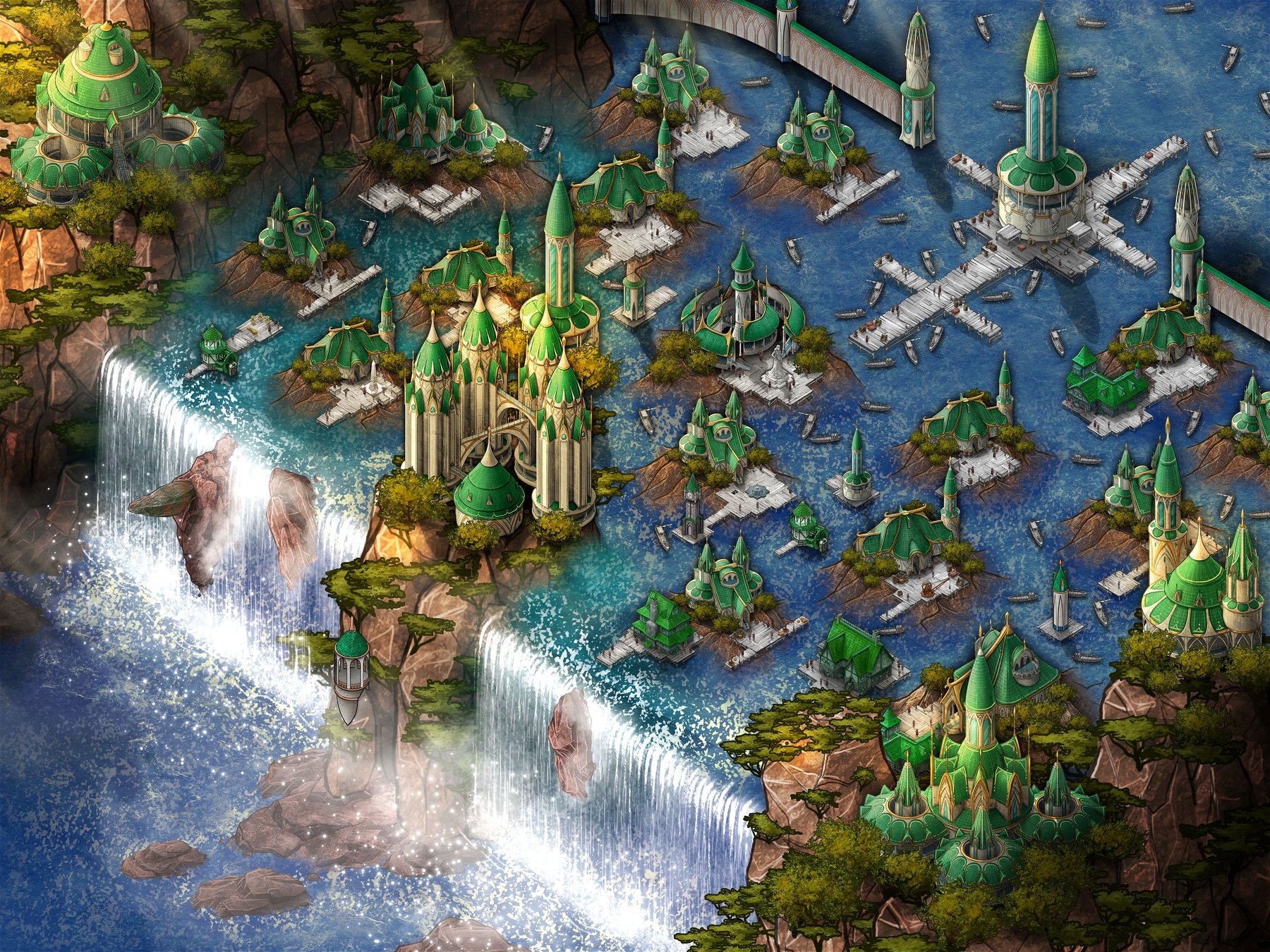 Elven Waterfall City | Inkarnate - Create Fantasy Maps Online