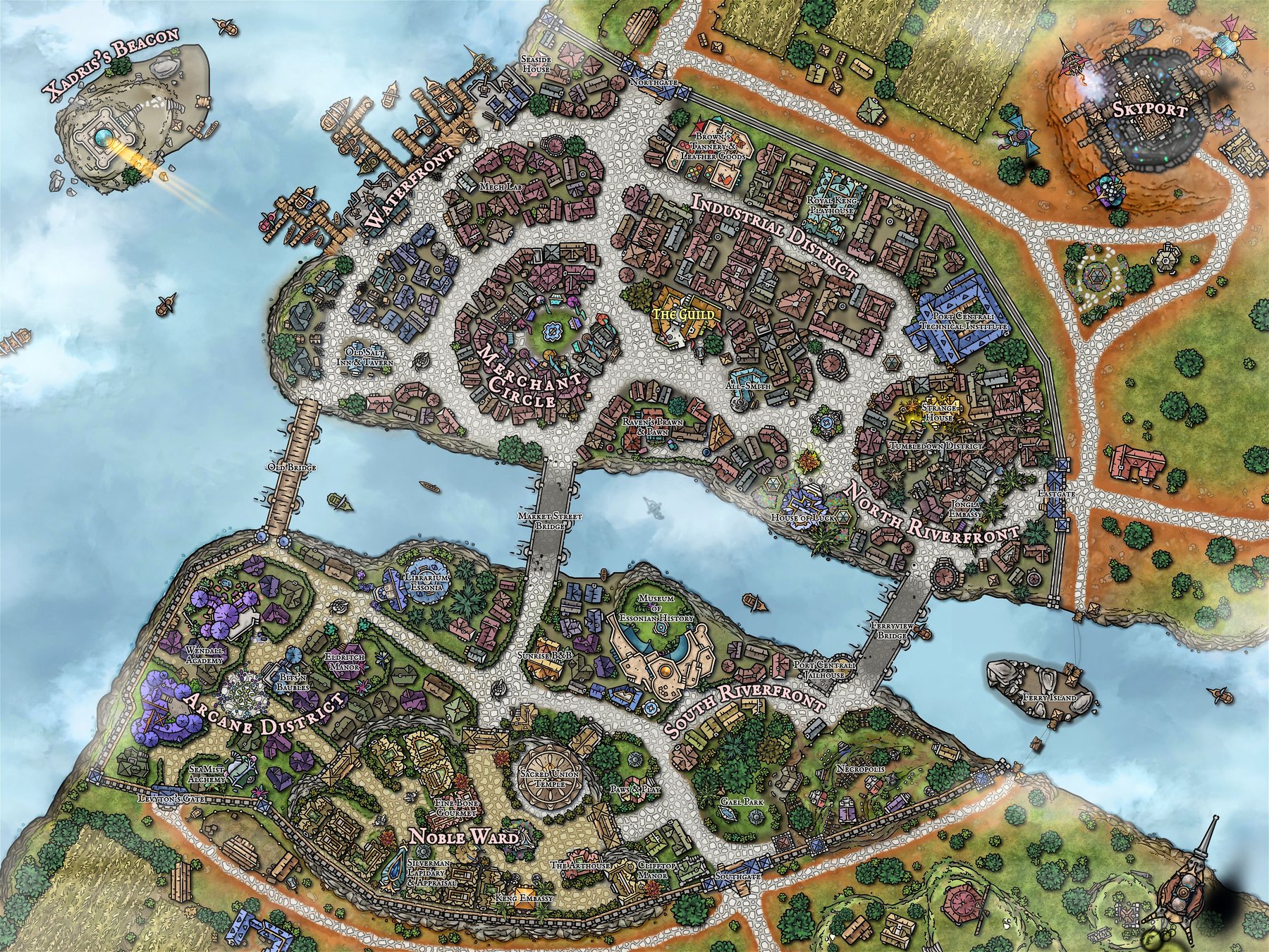 Porto Centrali watercolor city | Inkarnate - Create Fantasy Maps Online