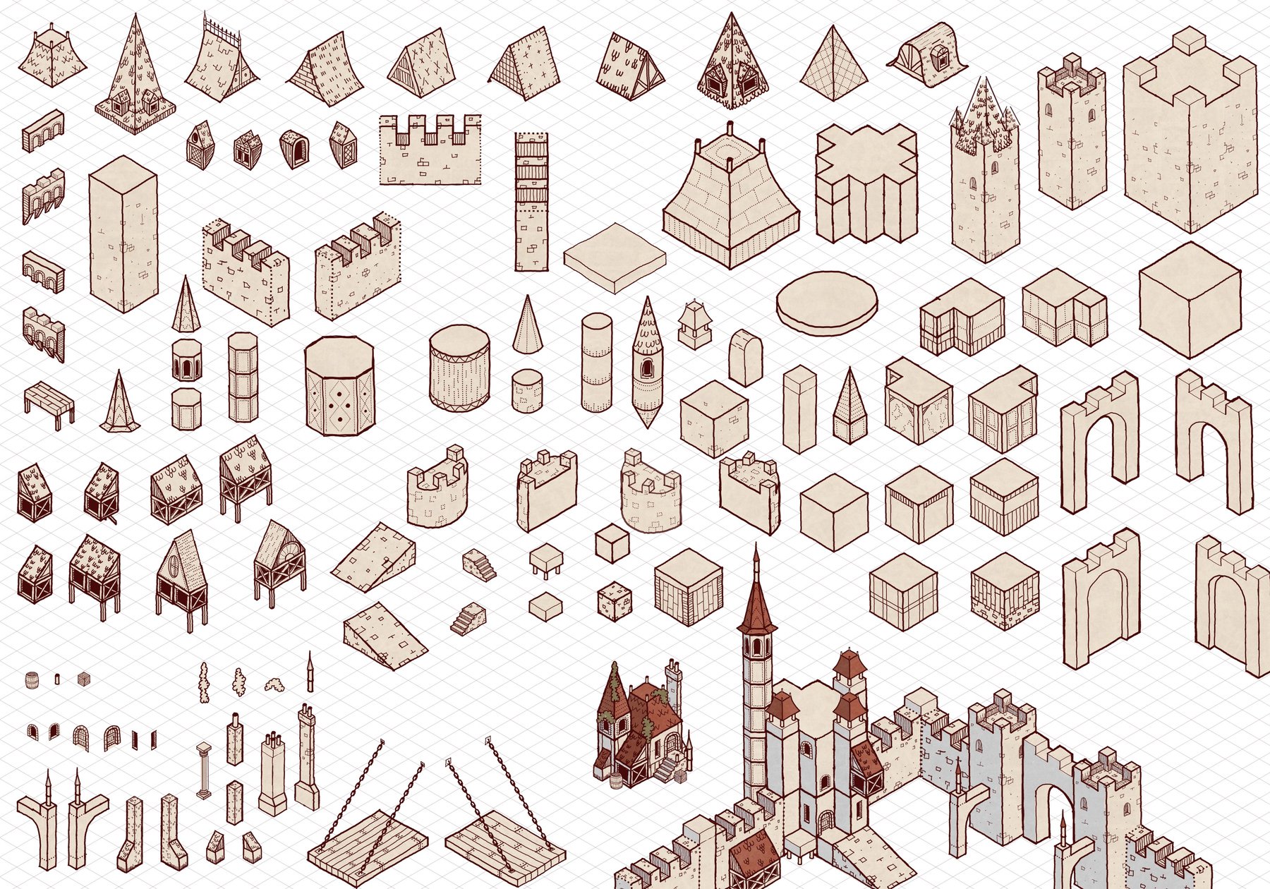 Isometric Parchment Castles | Inkarnate - Create Fantasy Maps Online