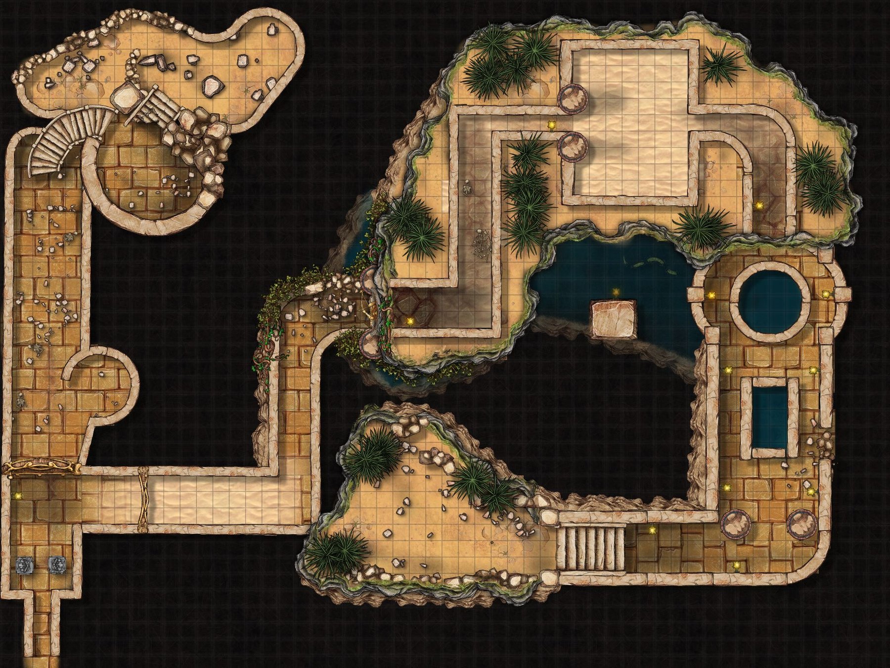 Ruins of Malar - top floor. Druid. desert. sand. temple | Inkarnate ...