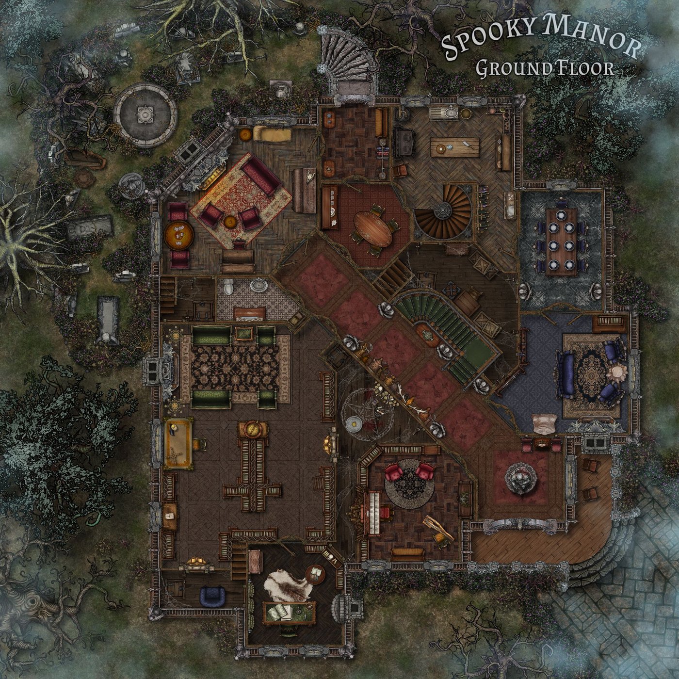 Spooky Manor: Ground Floor | Inkarnate - Create Fantasy Maps Online