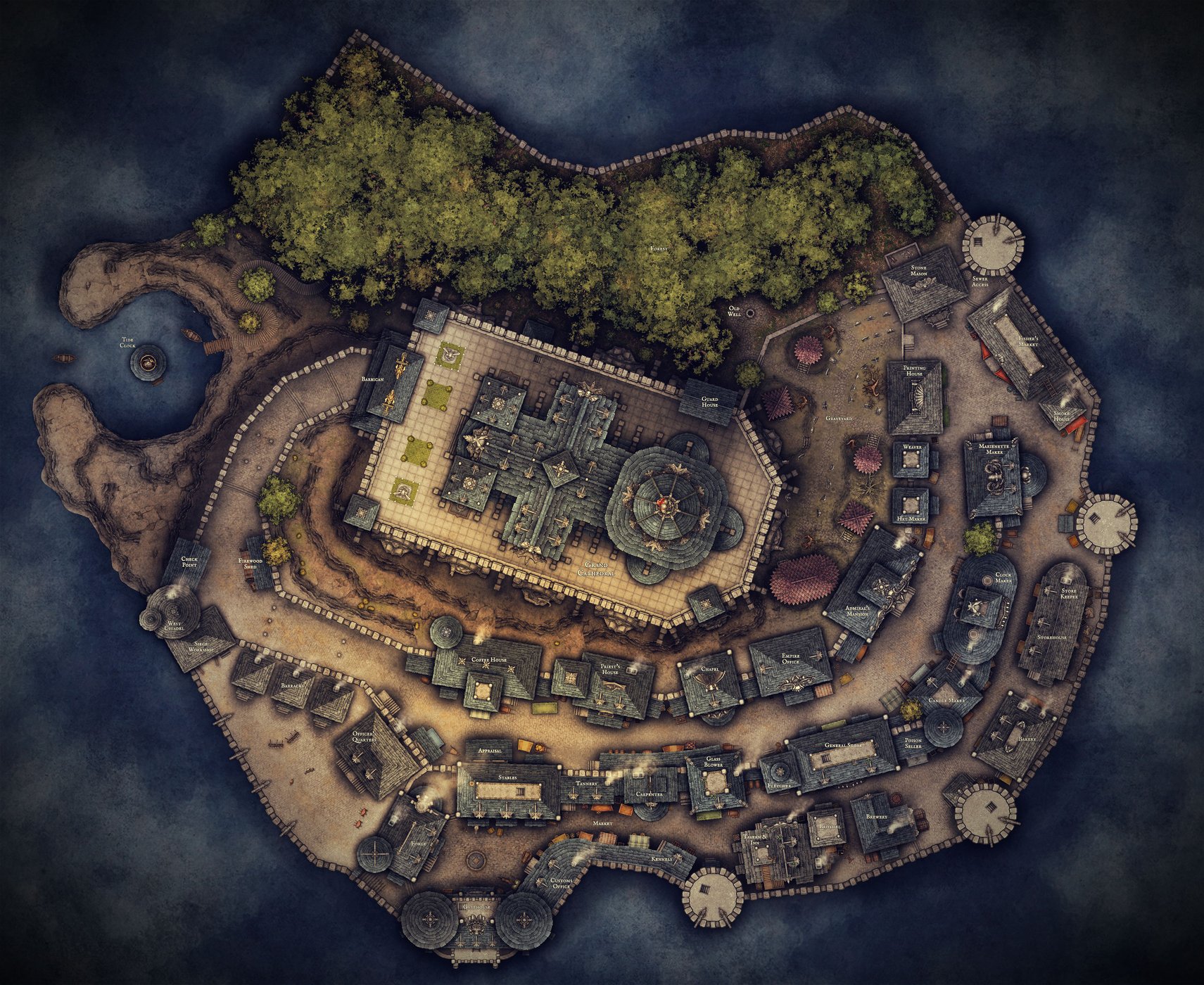 Island Fortress Exterior | Inkarnate - Create Fantasy Maps Online