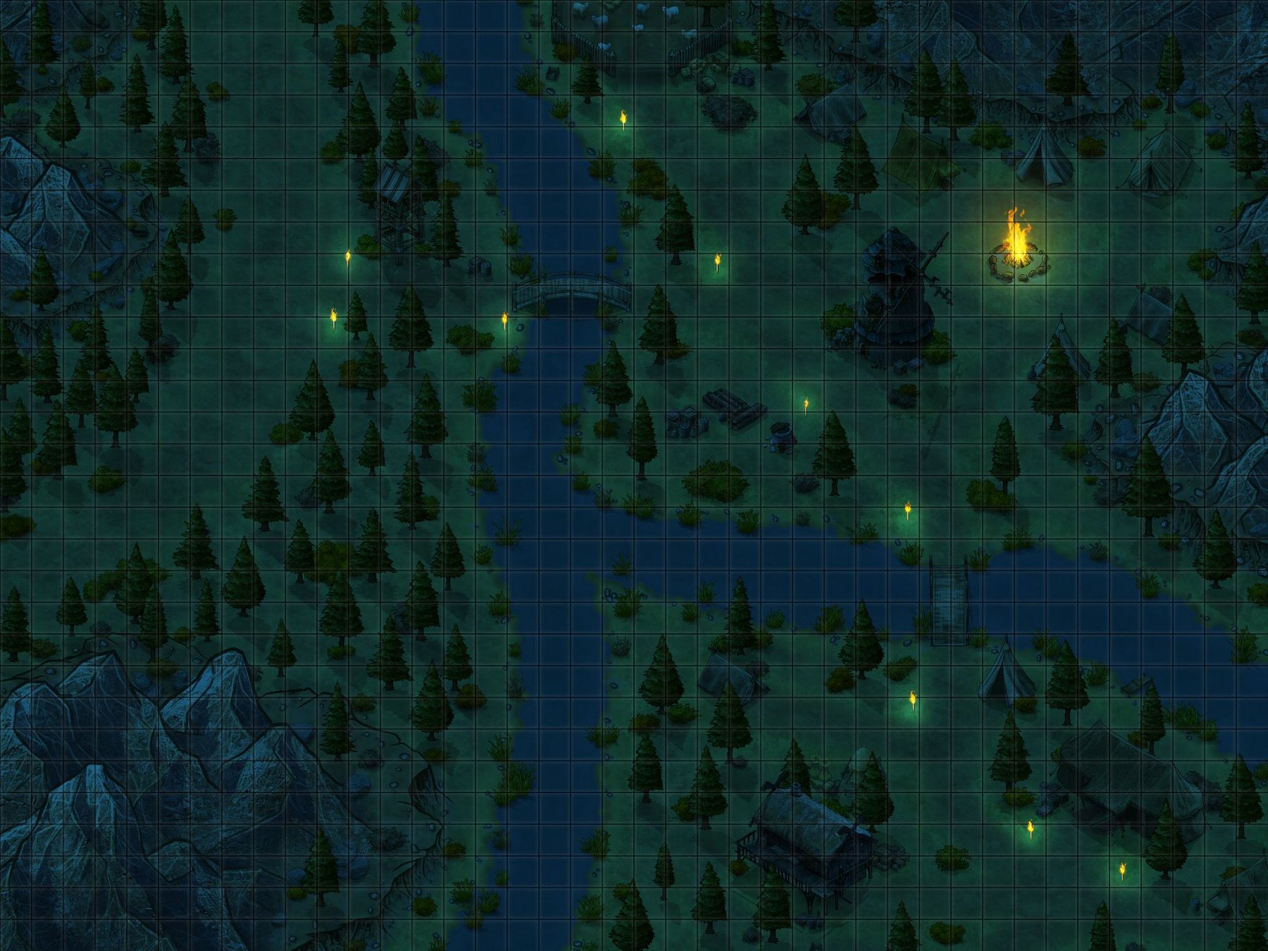 Bandit Camp (Grid version - night) | Inkarnate - Create Fantasy Maps Online