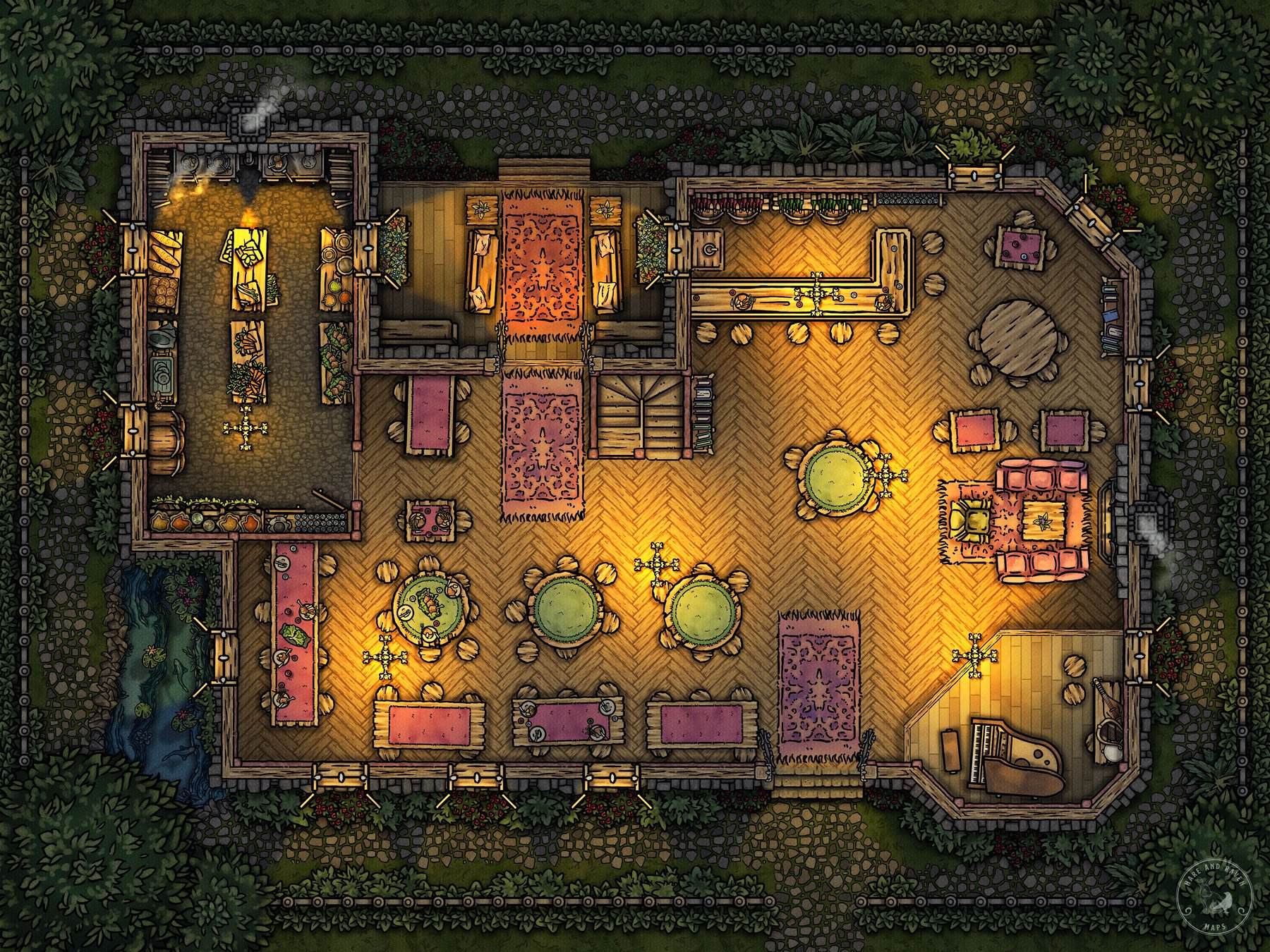 The Golden Carp Inn - Ground Floor | Inkarnate - Create Fantasy Maps Online