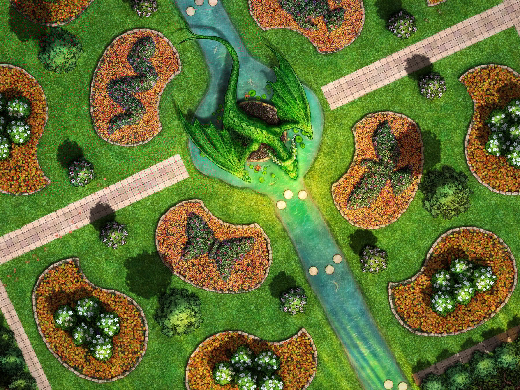 Dragon Topiary at Dawn | Inkarnate - Create Fantasy Maps Online