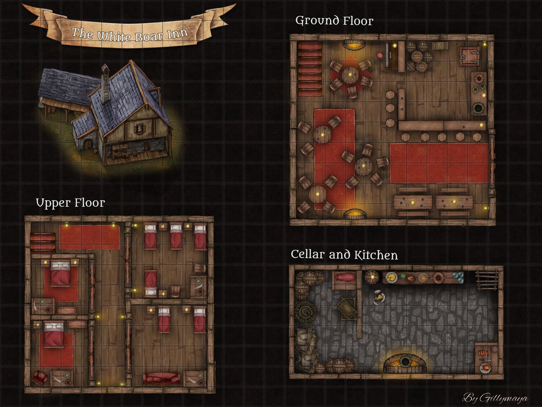The White Boar Tavern (With Grid) | Inkarnate - Create Fantasy Maps Online