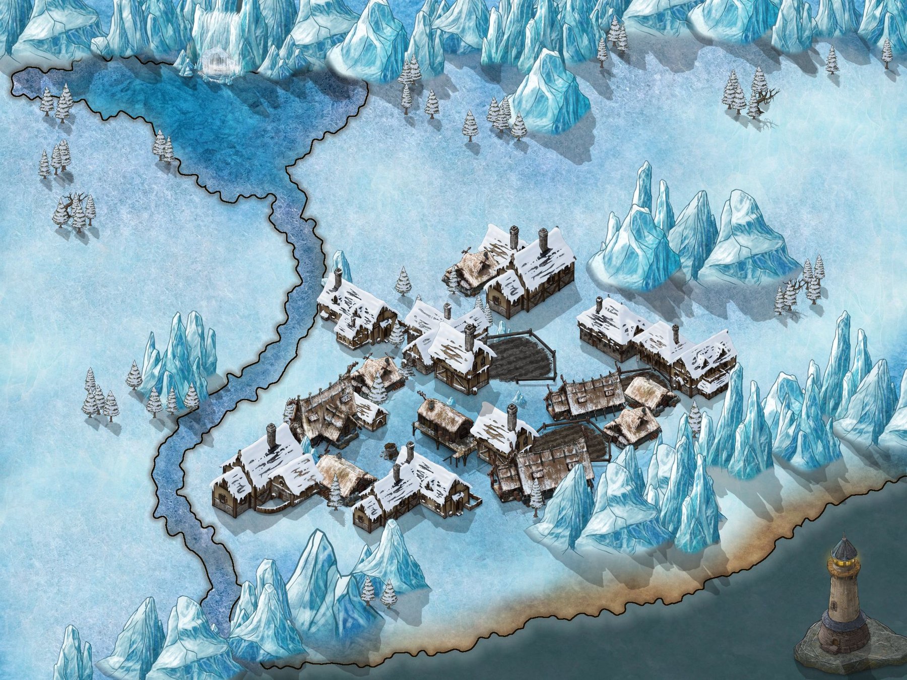 Jäätynyt kylä / Frozen village | Inkarnate - Create Fantasy Maps Online