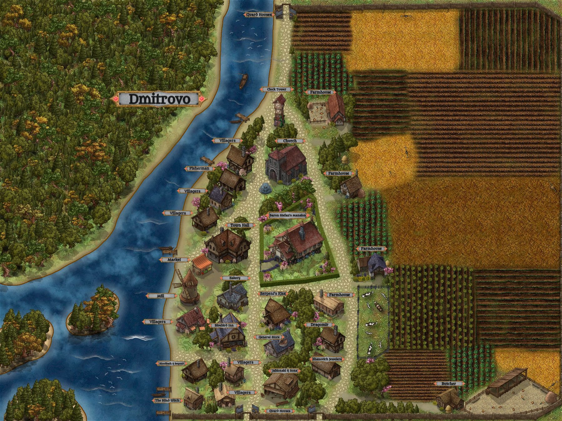 Dmitrovo village labeled | Inkarnate - Create Fantasy Maps Online