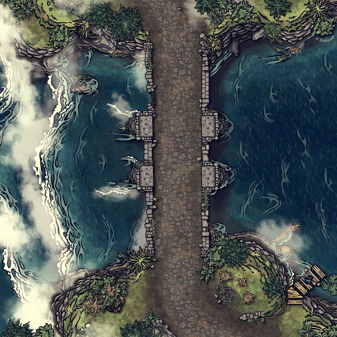 Waterfall Battlemap (20x20) | Inkarnate - Create Fantasy Maps Online