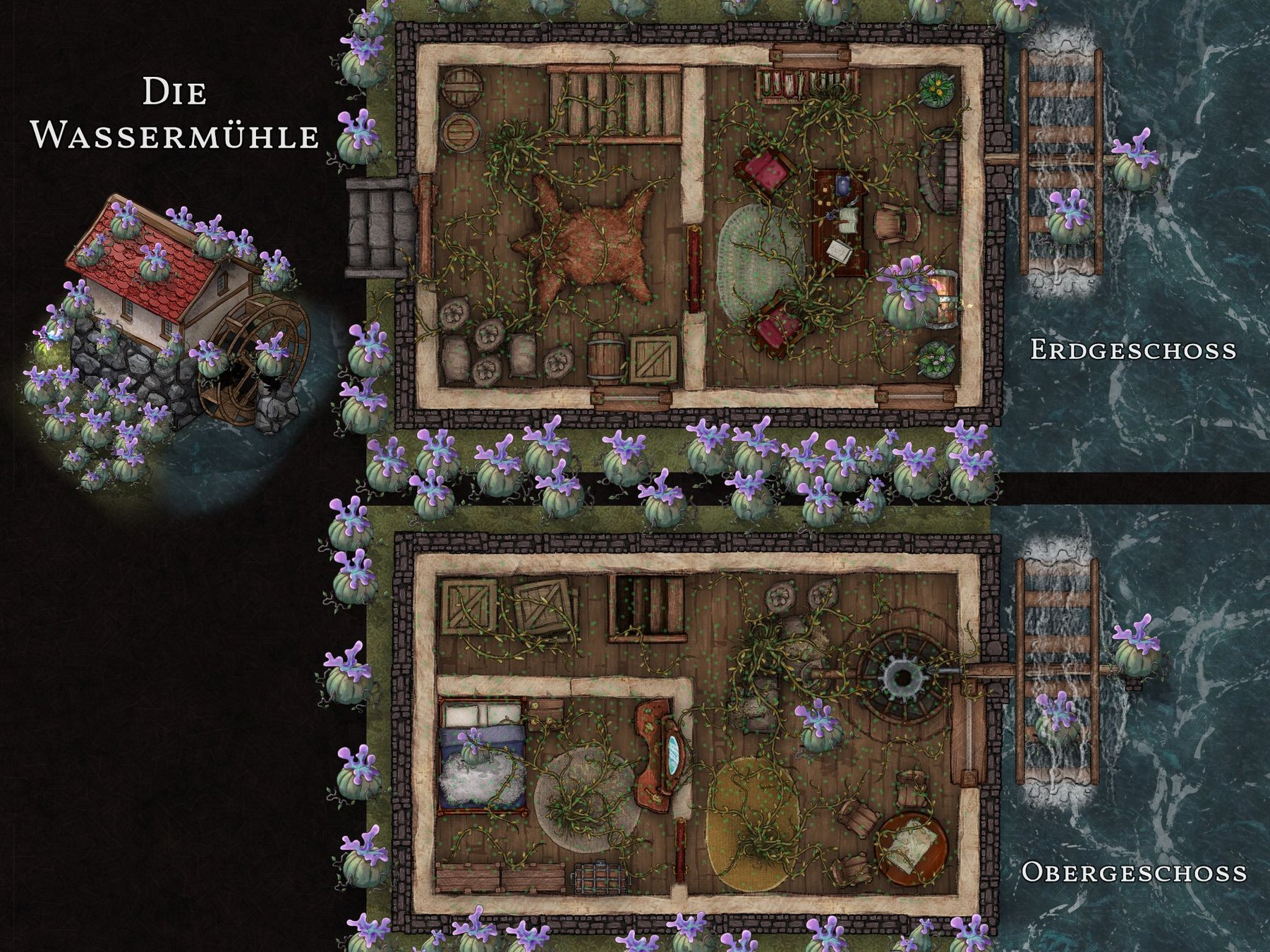 Fey-Overgrown Watermill | Inkarnate - Create Fantasy Maps Online