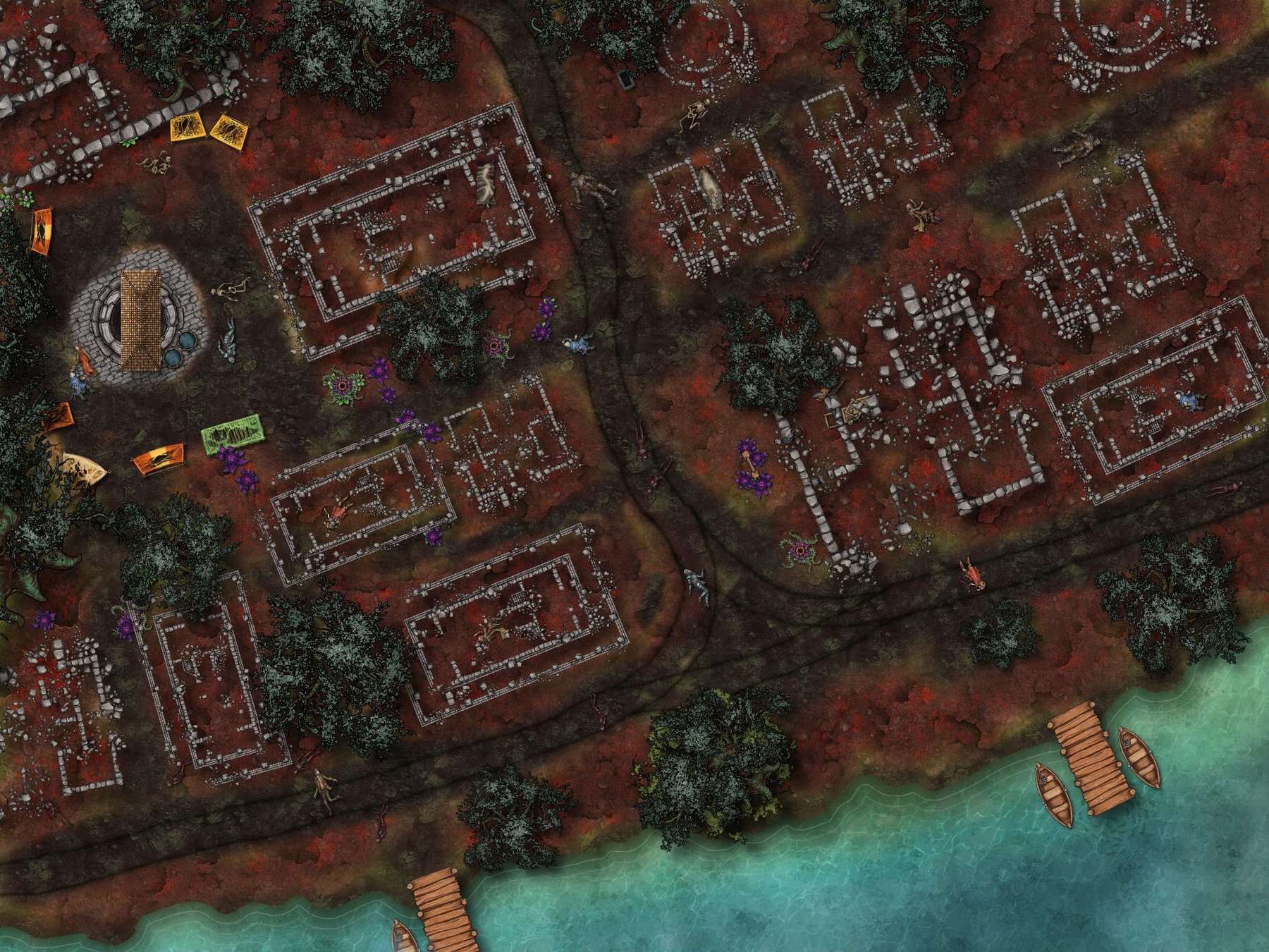 River Town Destroyed | Inkarnate - Create Fantasy Maps Online