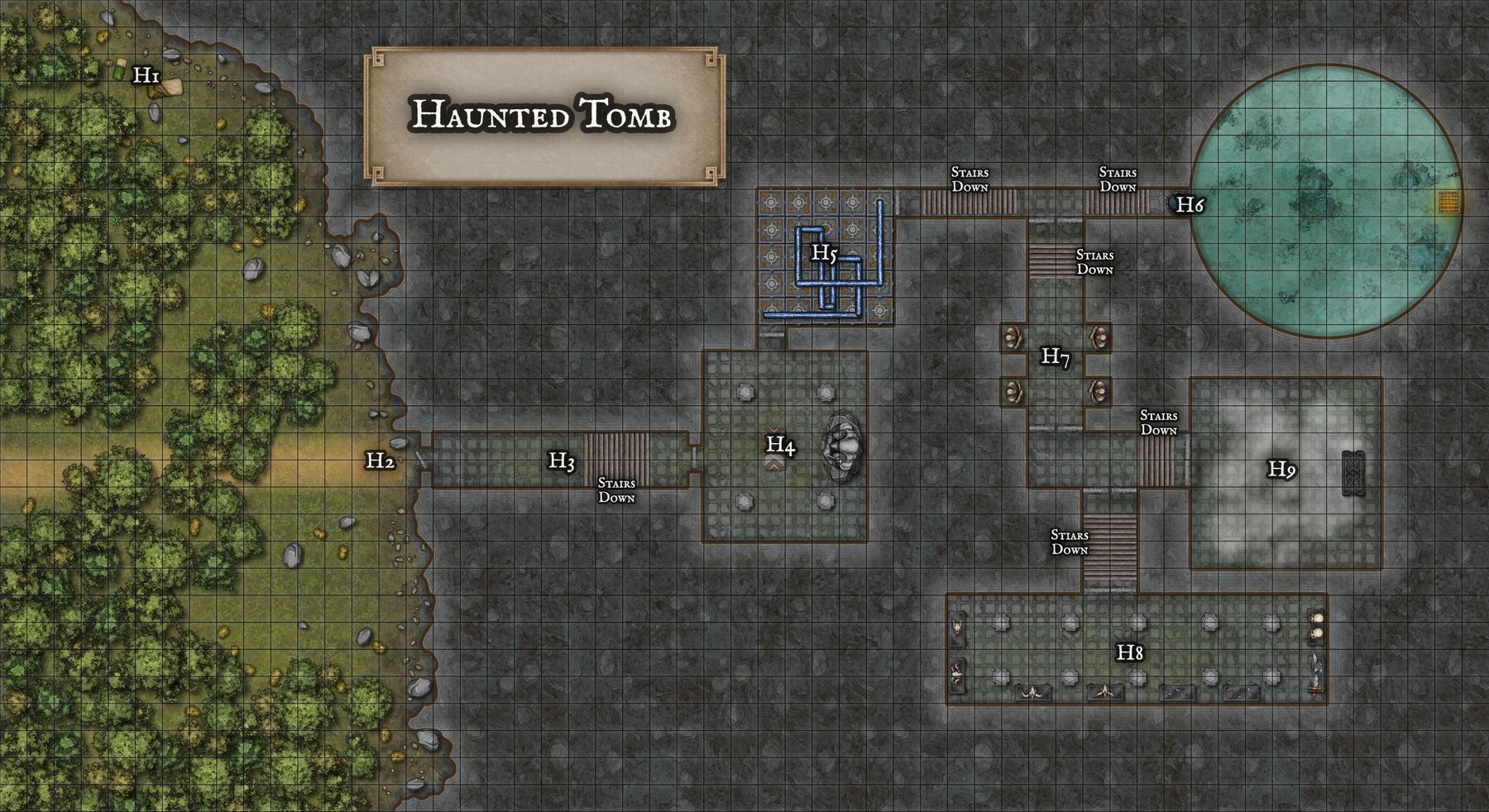 Haunted Tomb (with Water Trap) | Inkarnate - Create Fantasy Maps Online