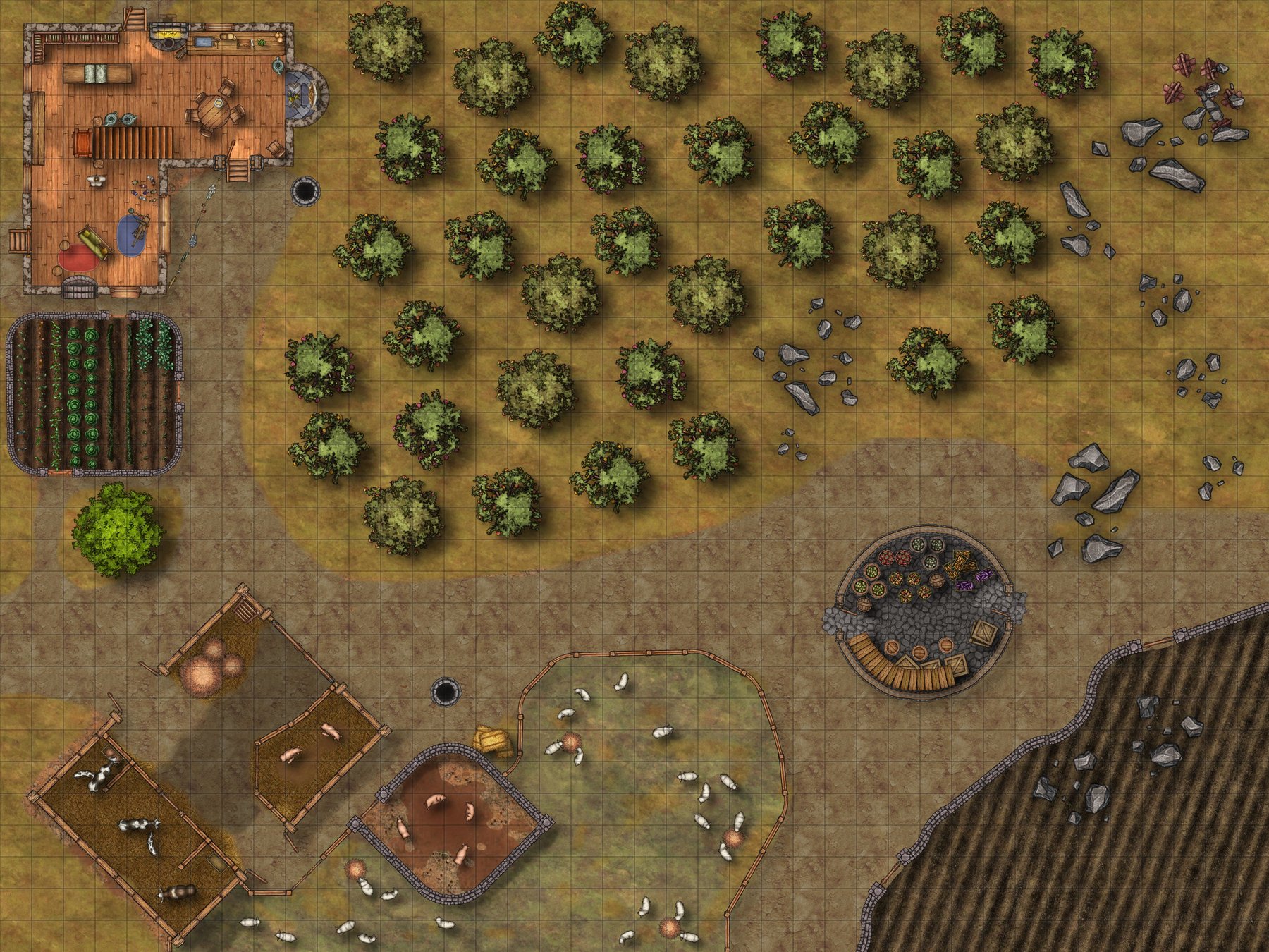 Tower Ruins Orchard and Farm | Inkarnate - Create Fantasy Maps Online
