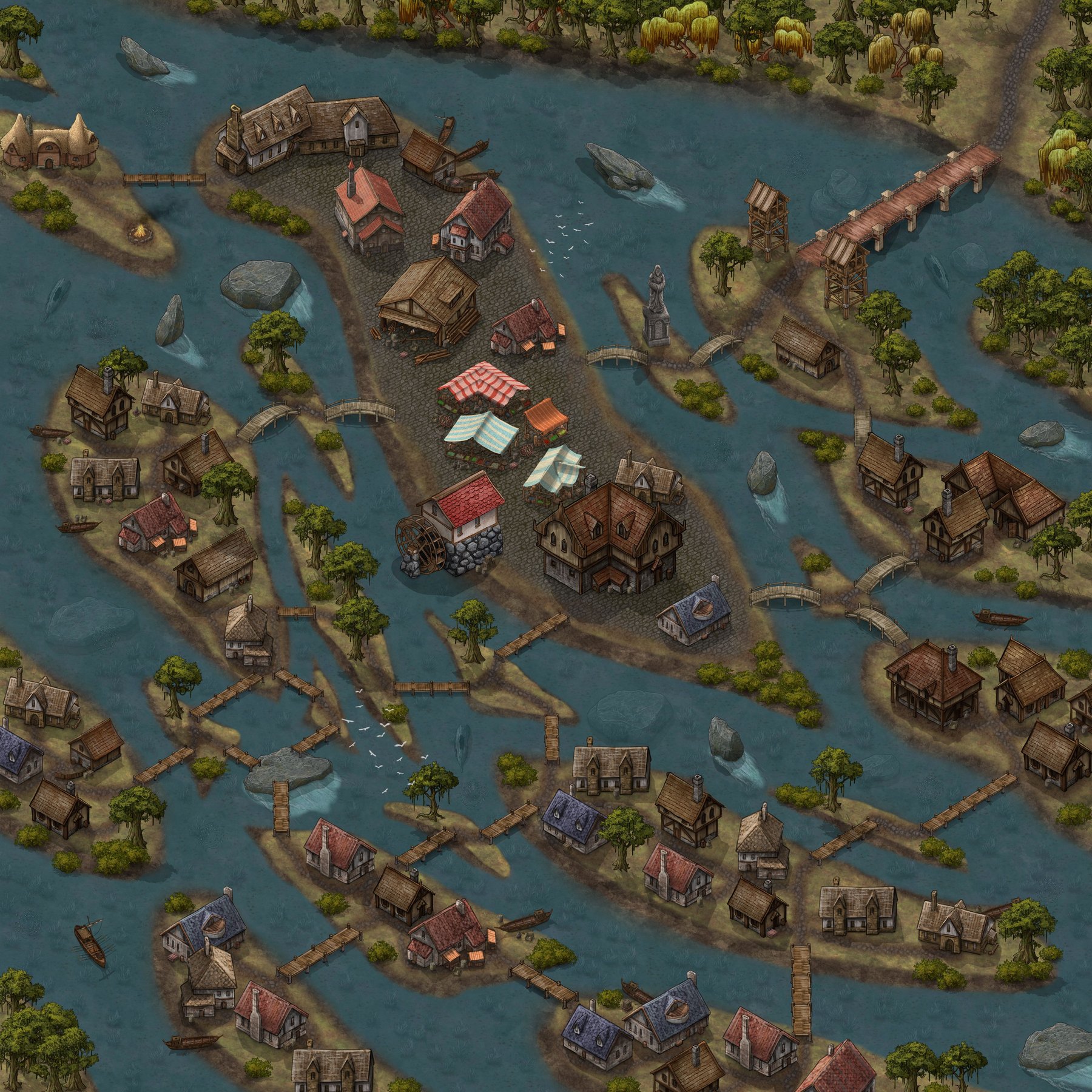 River Delta Town | Inkarnate - Create Fantasy Maps Online